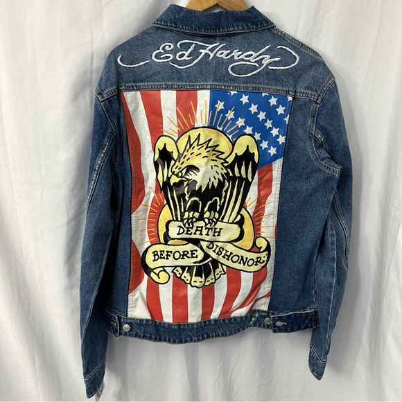 Ed Hardy | Jackets & Coats | Ed Hardy Mens Flag Trucker Indigo Blue ...